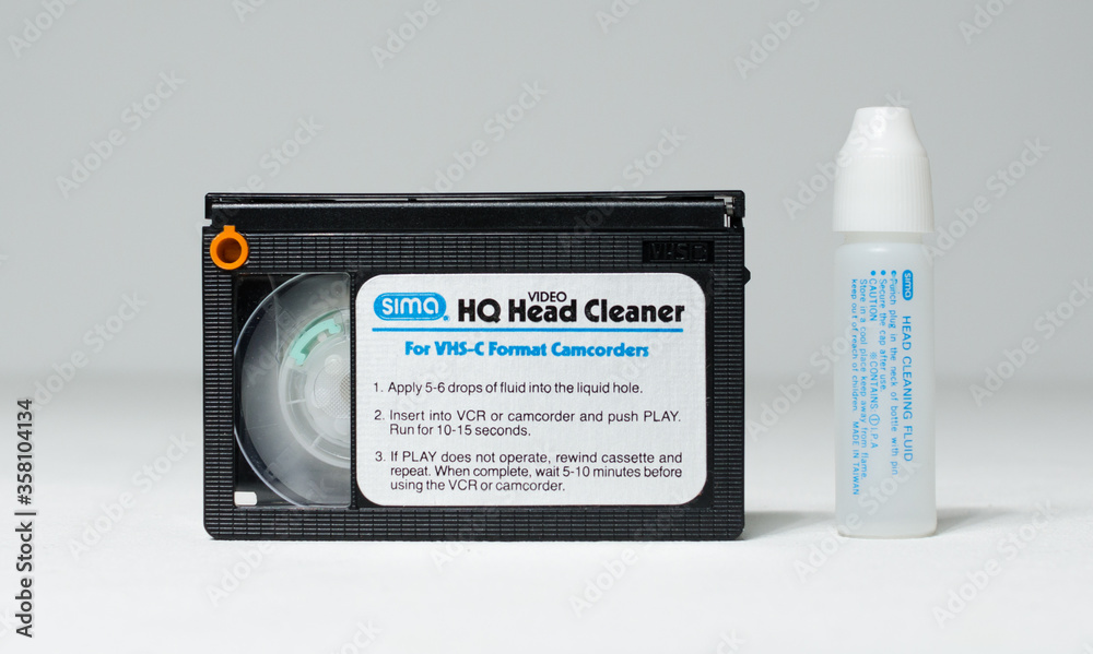 london, england, 05/05/2020 A vhs video head cleaner tape and cleaning ...
