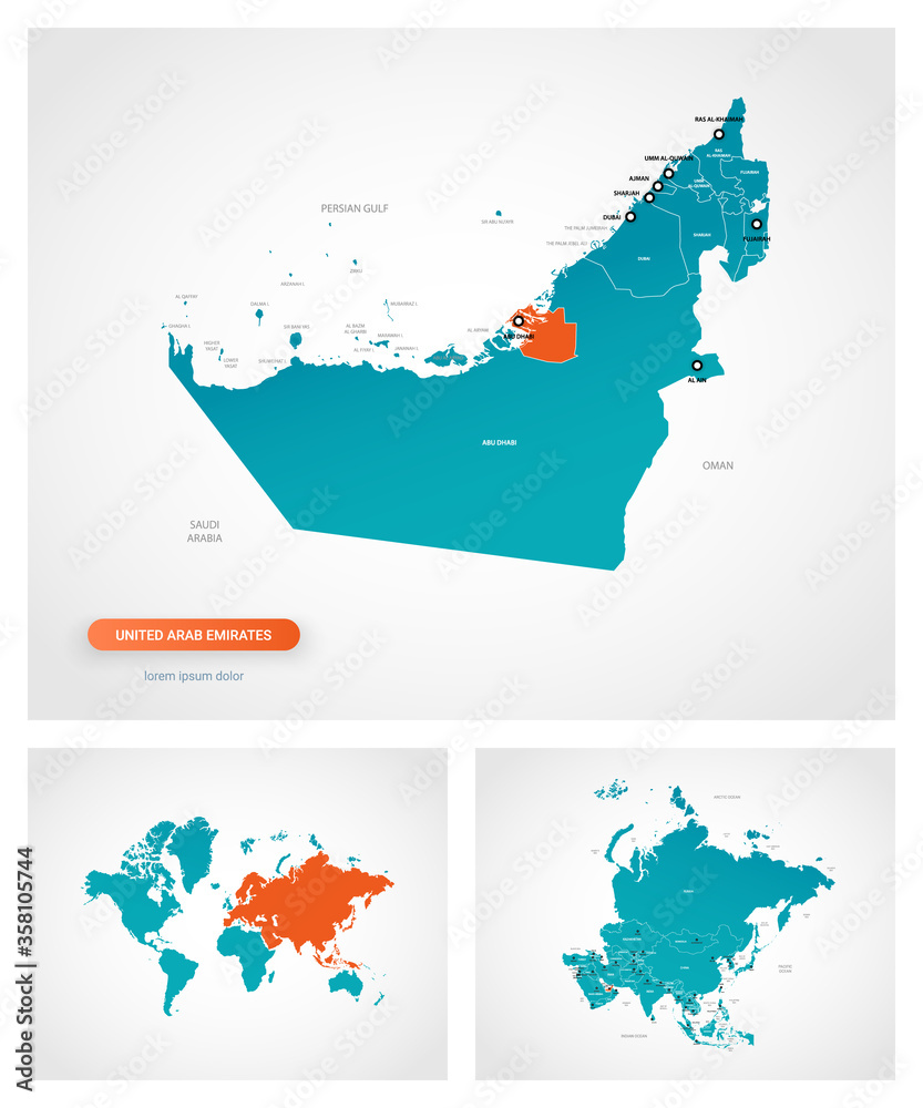 Editable template of map of United Arab Emirates with marks. United ...