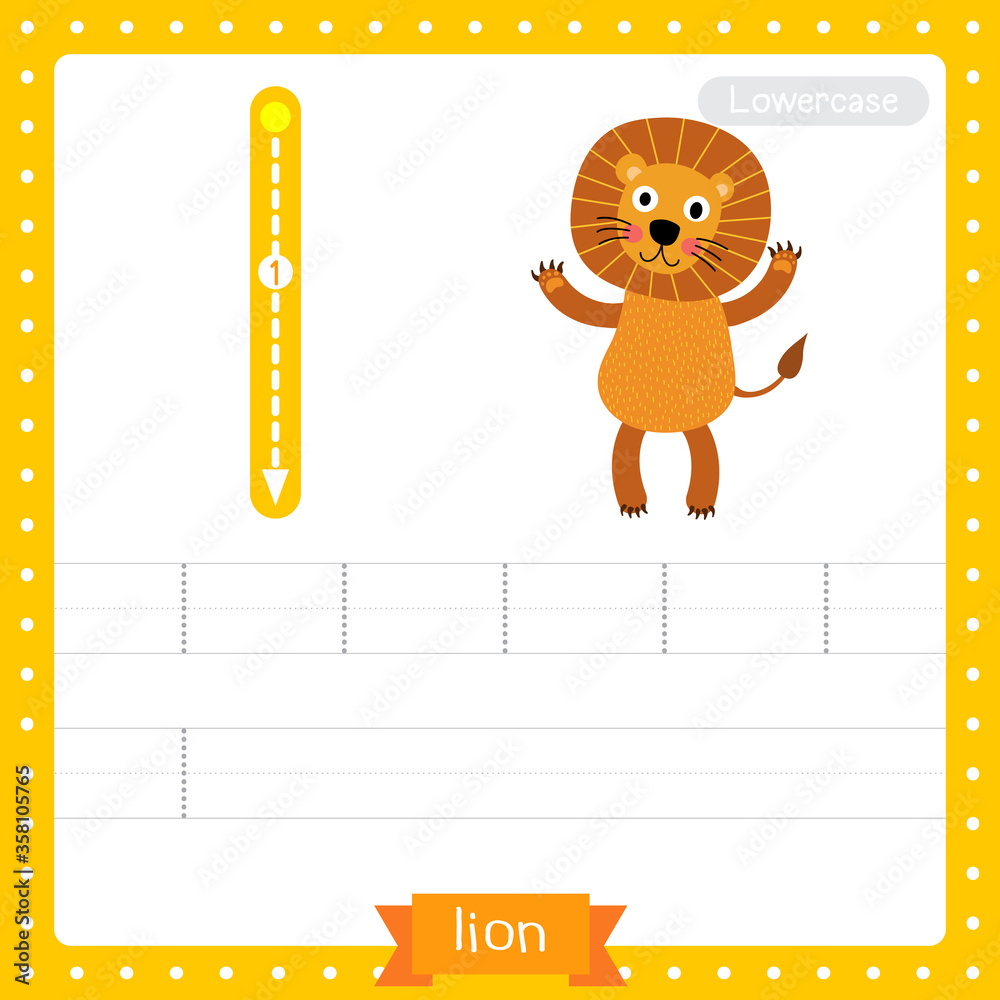 Letter L lowercase tracing practice worksheet of Lion standing on two ...
