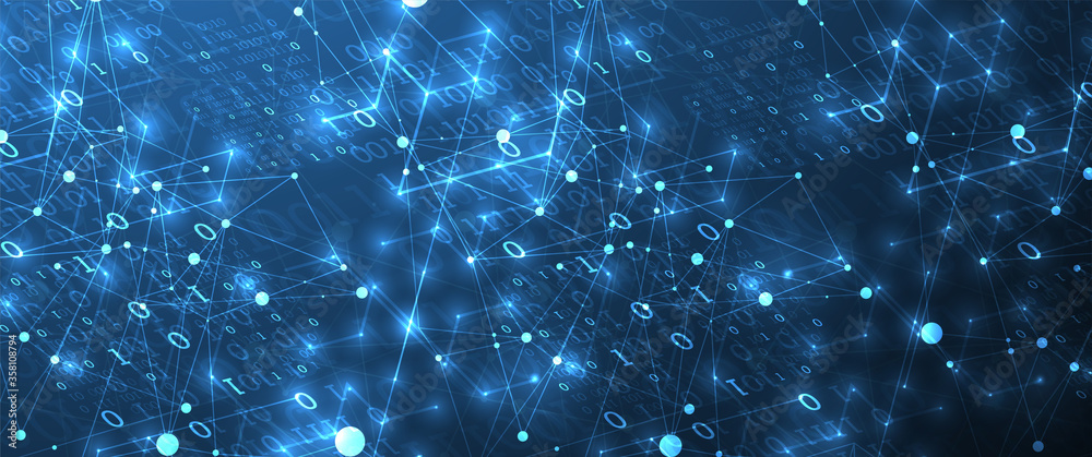 Technology background with plexus effect. Big data concept. Binary ...