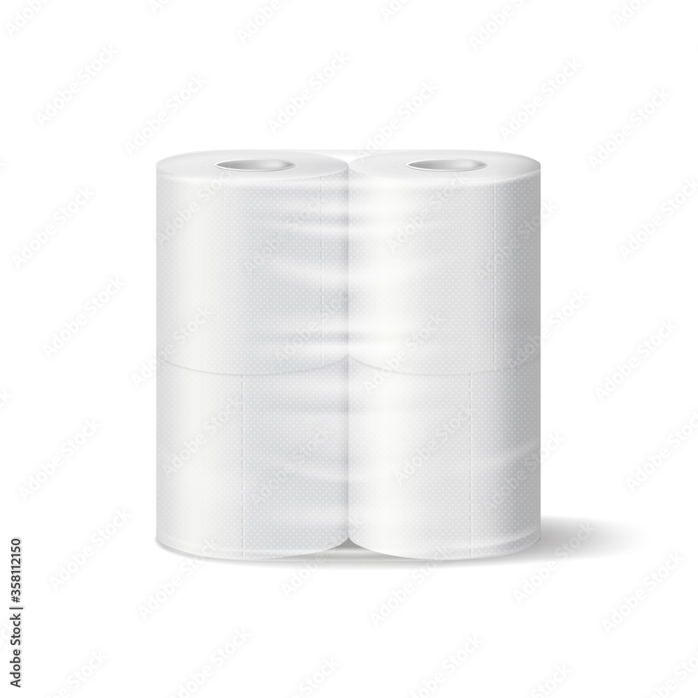 White toilet paper in plastic transparent packaging, template for ...