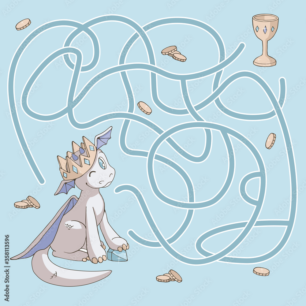 Labyrinth. Maze game for kids. Help cartoon dragon find path to his ...