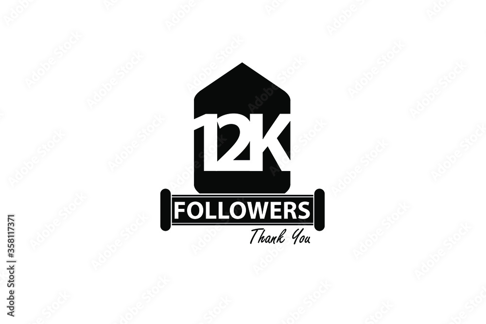 12K,12.000 Followers Thank you. Sign Ribbon All Black space vector ...
