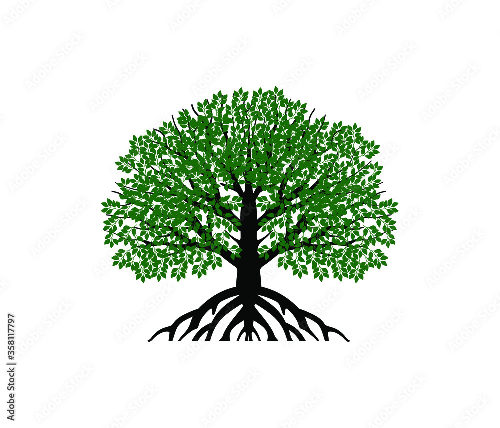 Tree and roots logo design vector isolated Stock Vector | Adobe Stock
