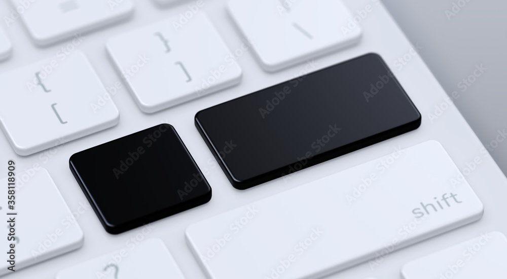 Modern keyboard with blank black keys to enter text or logo with copy ...