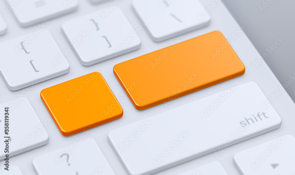 Modern keyboard with blank orange keys to enter text or logo with copy ...