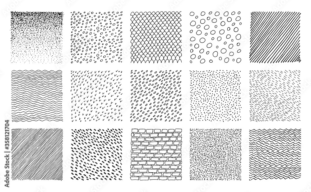 Set of hand drawn textures and lines. Doodle style. Vector grunge ...