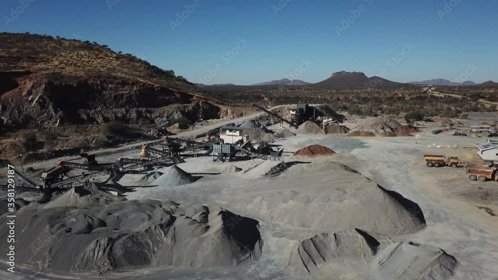 4K aerial drone video of African savanna hills, stone quarry near ...