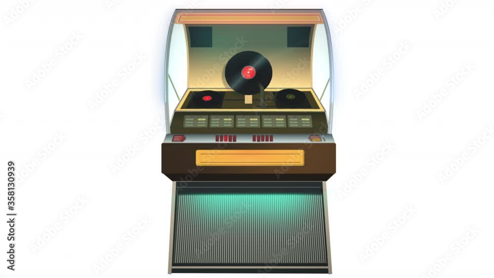 Jukebox - Record playing on an old glowing vintage jukebox against a ...