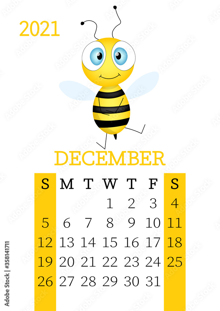 Calendar 2021. Monthly calendar for December 2021 from Sunday to ...