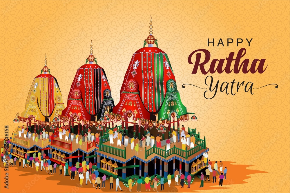 Happy Rath Yatra holiday background celebration for Lord Jagannath ...