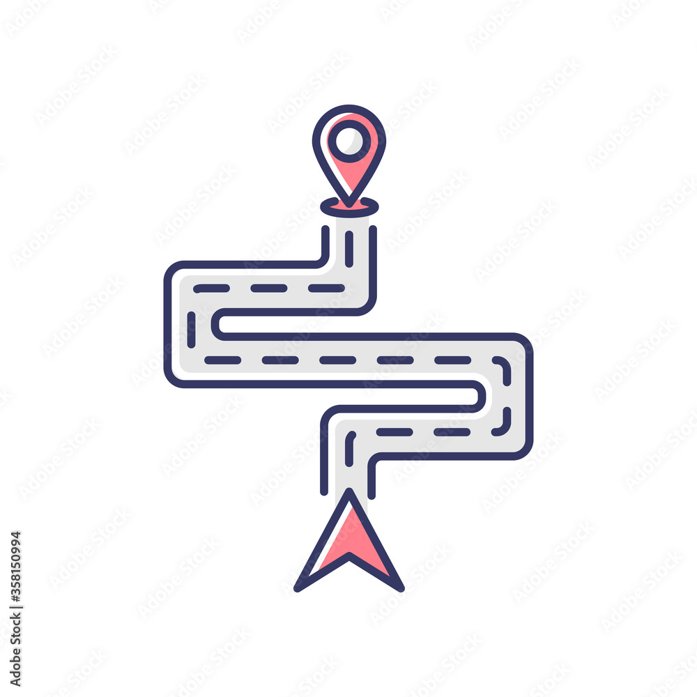 Route RGB color icon. Modern GPS technology, path finding technology ...