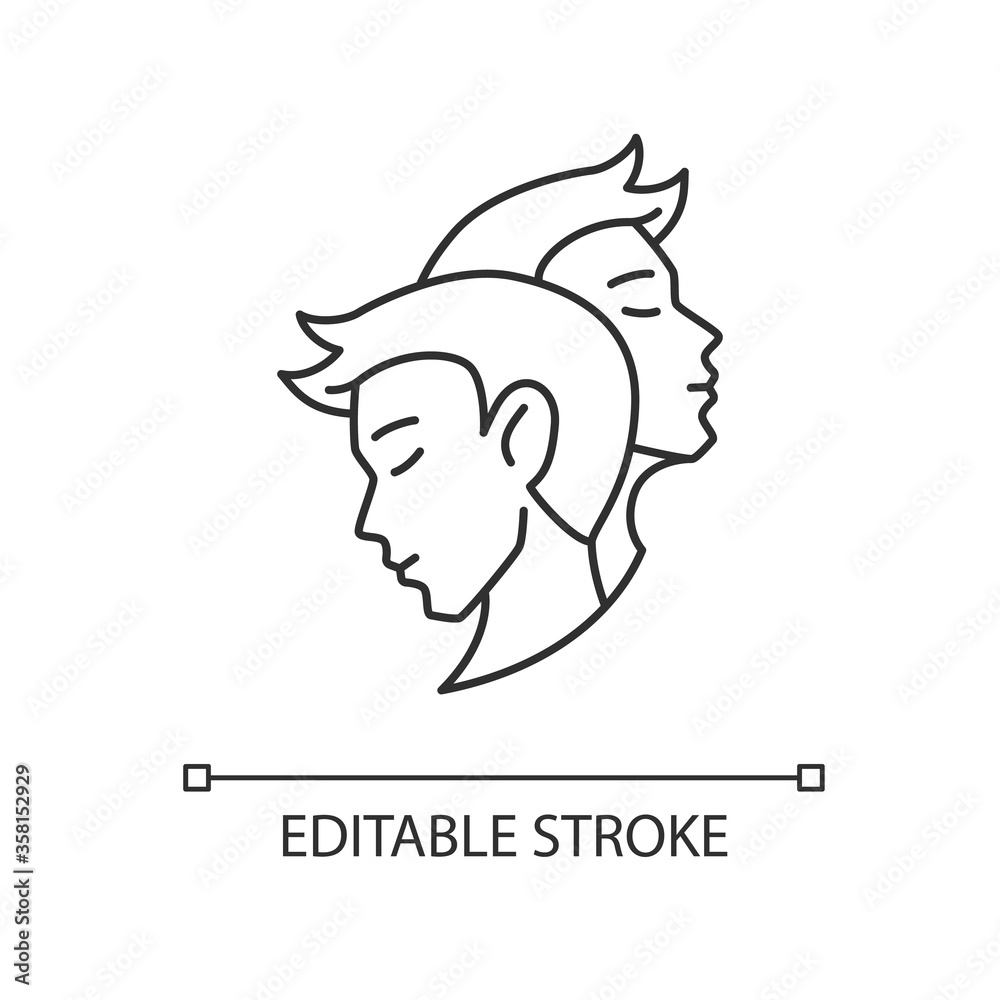 Gemini zodiac sign pixel perfect linear icon. Astrological birth sign. Horoscope twins thin line ...