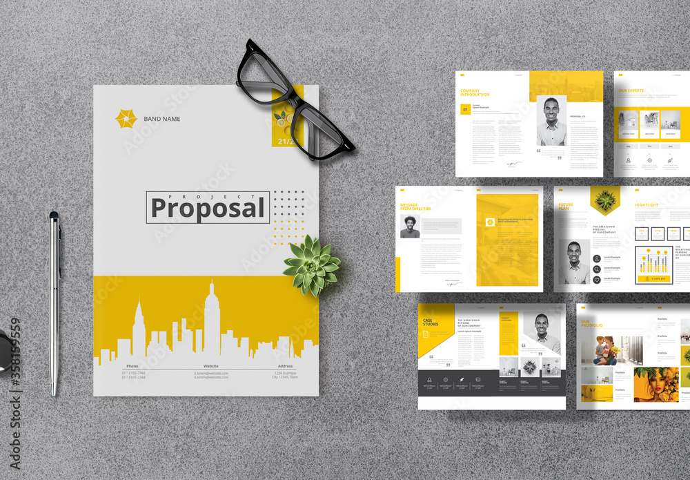 Project Proposal Layout with Yellow Accents Stock Template | Adobe Stock
