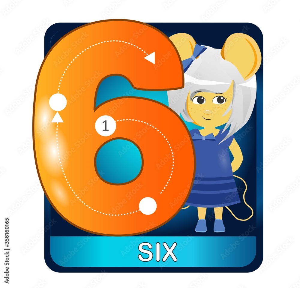 Learning Number 6 with funny mouse. Coloring printable worksheet for ...