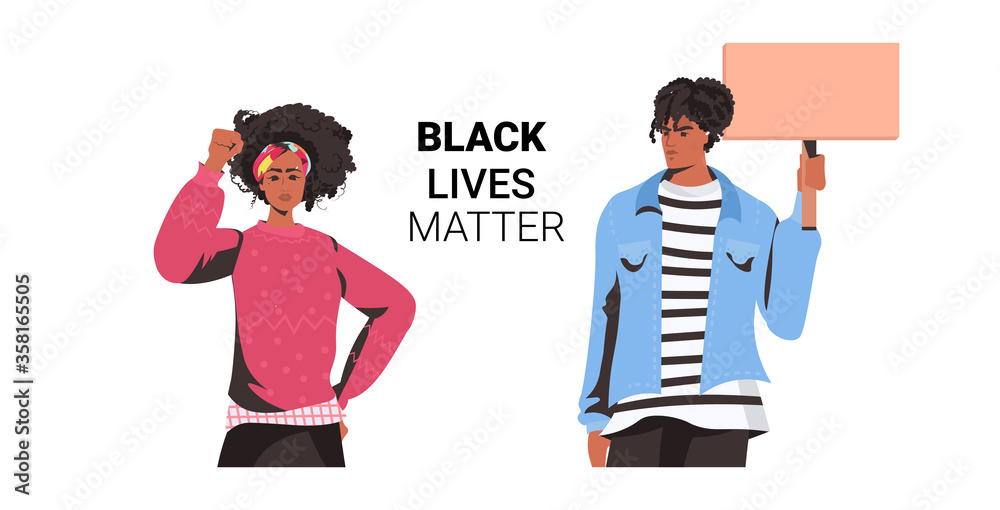 african american couple holding blank cardboard banner black lives ...