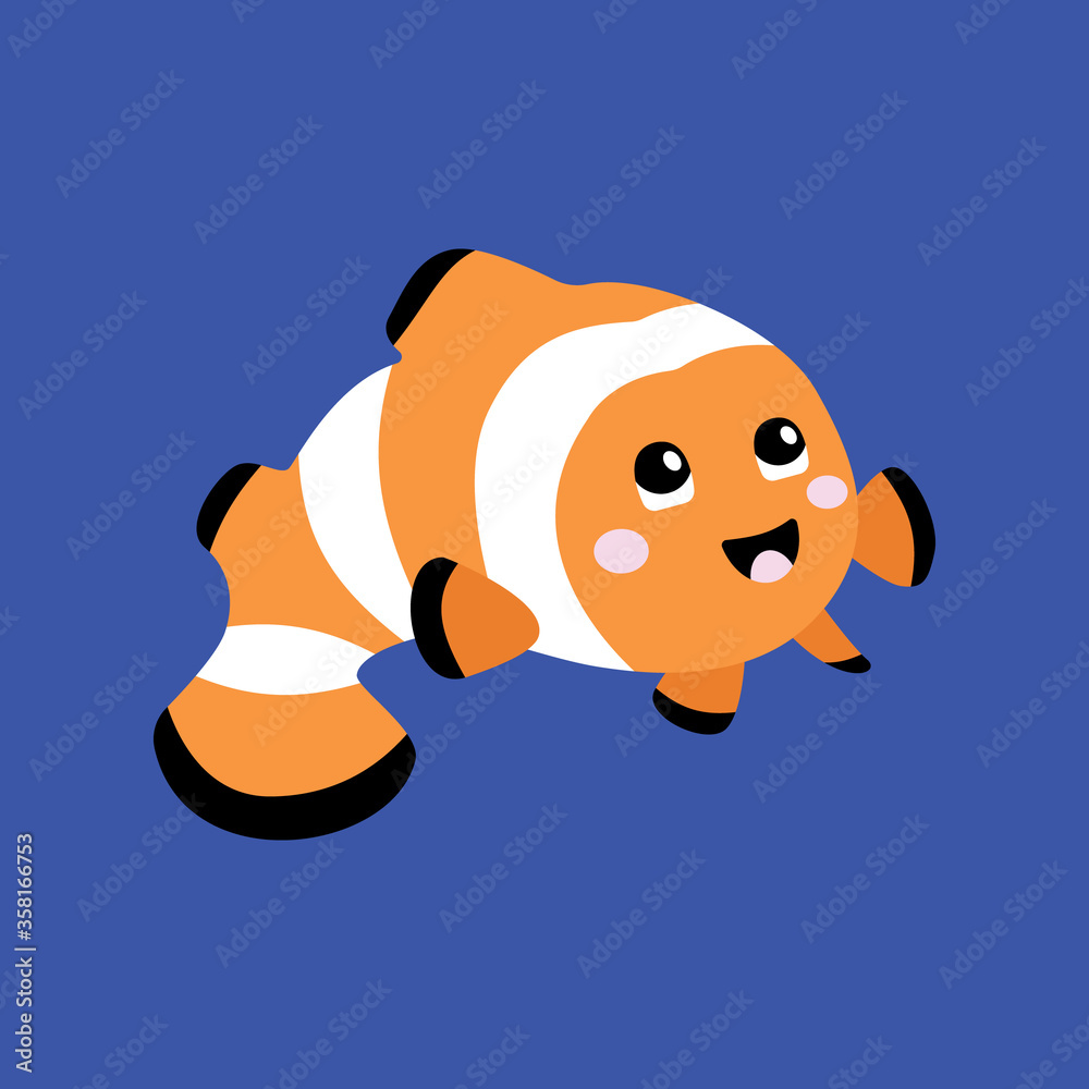 Vector illustration of a clownfish with a cute face. Simple, flat ...
