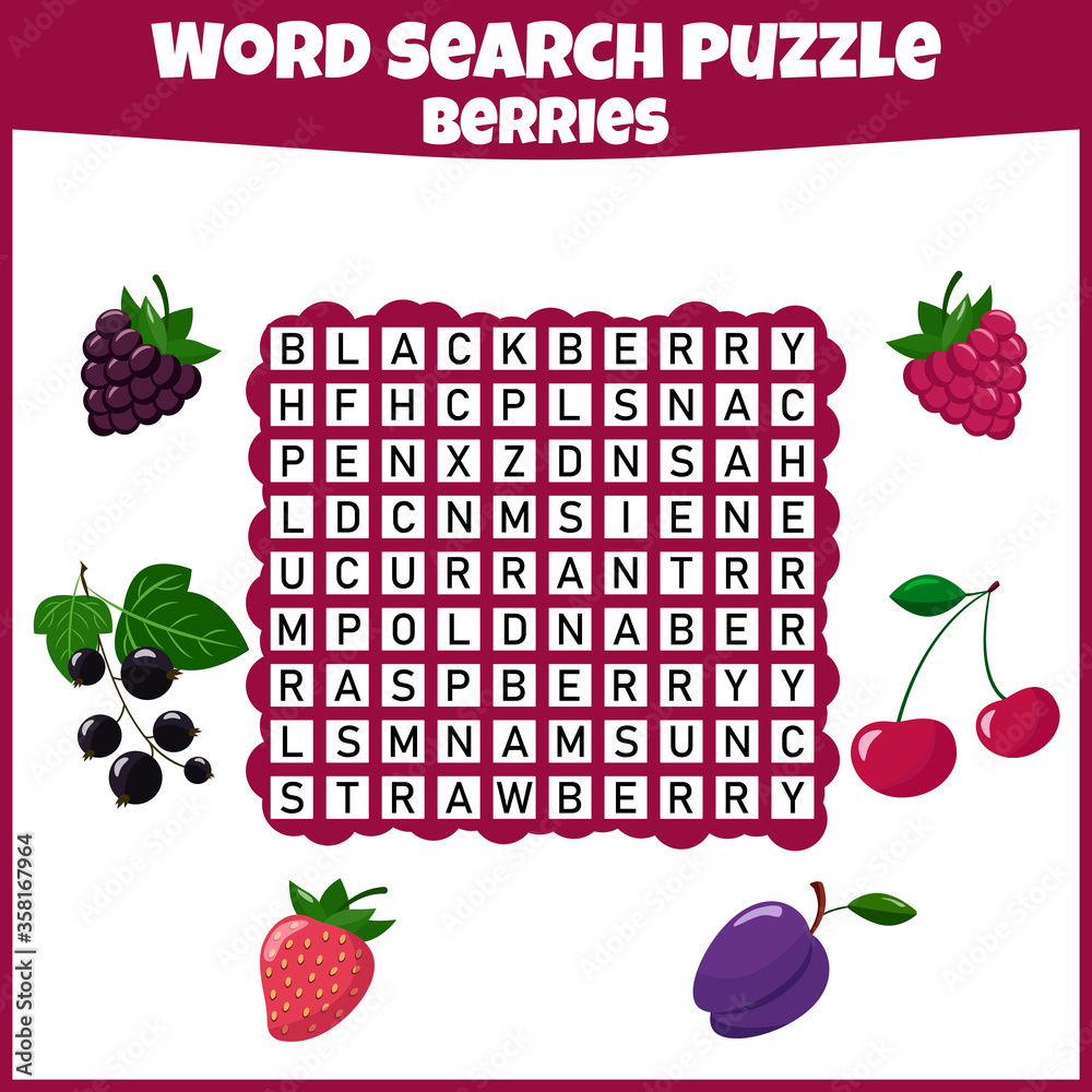 Word search puzzle. Crossword with berries. Fresh berries. Vector ...