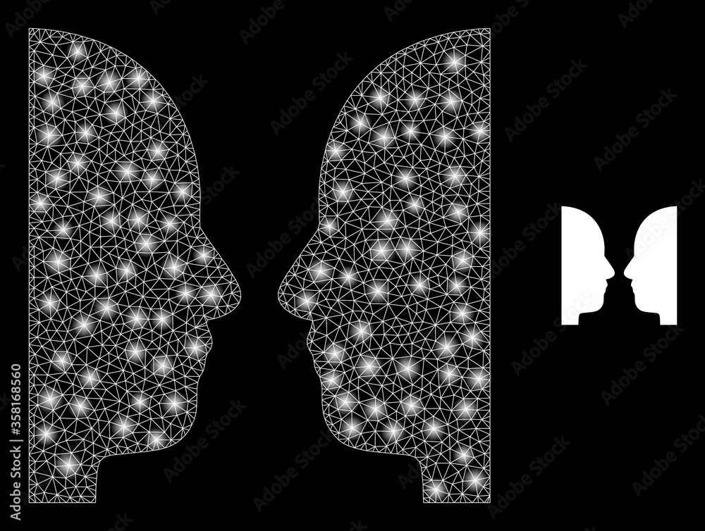 Shiny web mesh dual face with lightspots. Illuminated vector 2d model ...