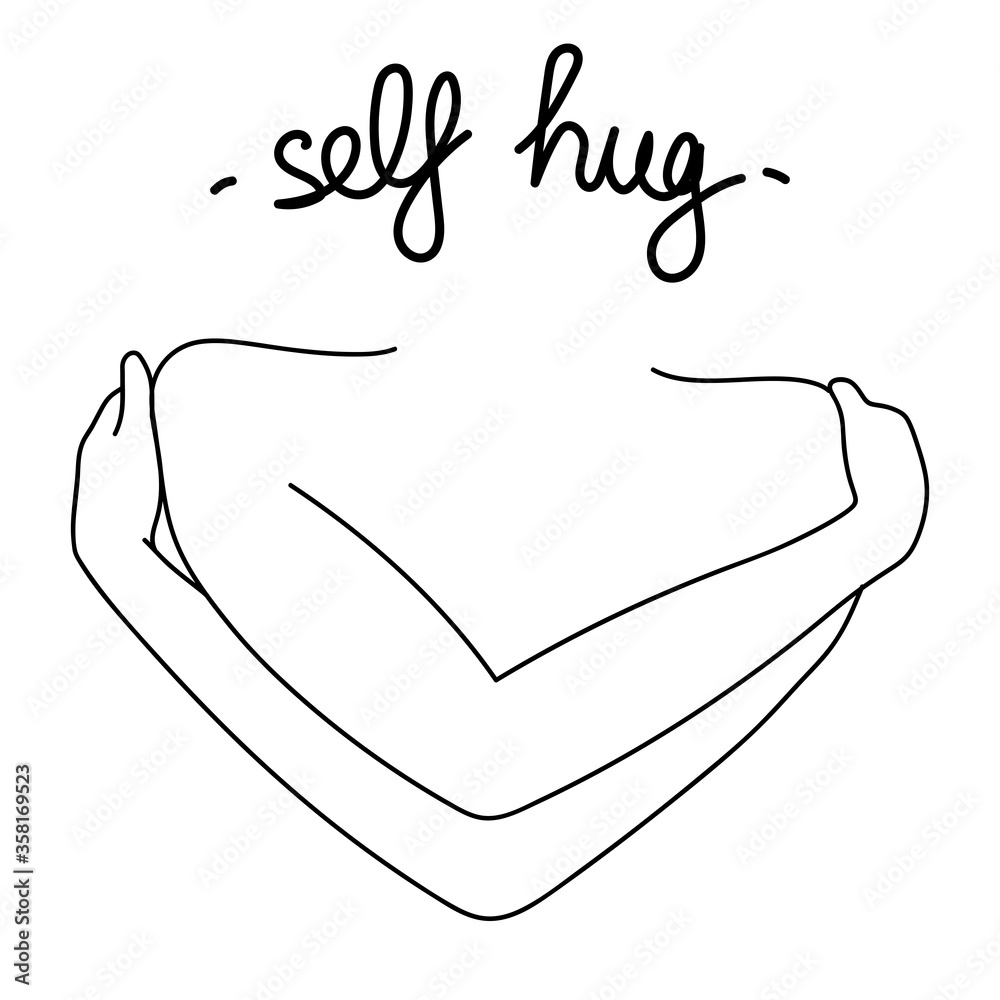 Vecteur Stock Self Hug Vector Minimalist Line Illustration. Happy Hug ...