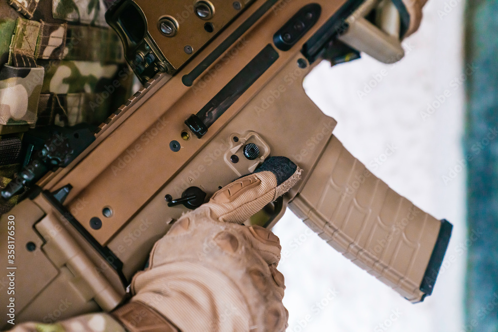 Detailed drawing of a Scar-l assault rifle. Military holding an assault ...