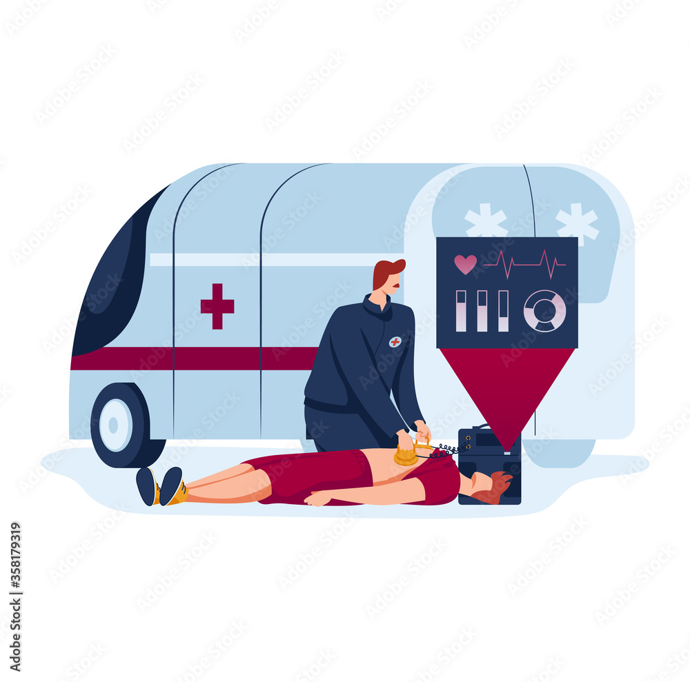 man doctor, future medicine, emergency first aid for patient, design in ...