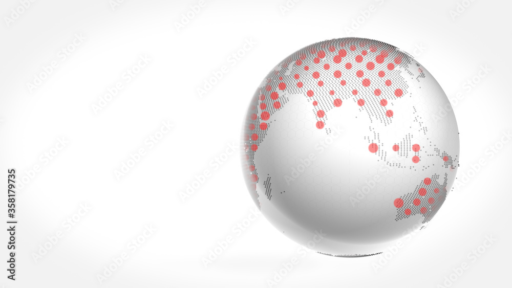 Air pollution. 3d render of abstract globe rotating with multiple red ...