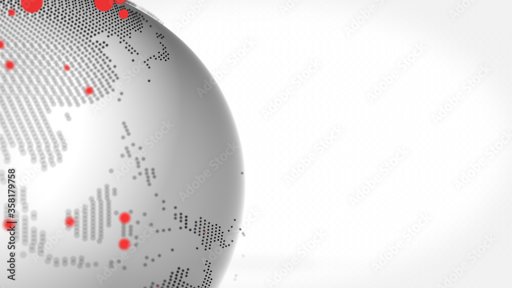 Uniquely stylized planet Earth with red dots on the surface over white ...