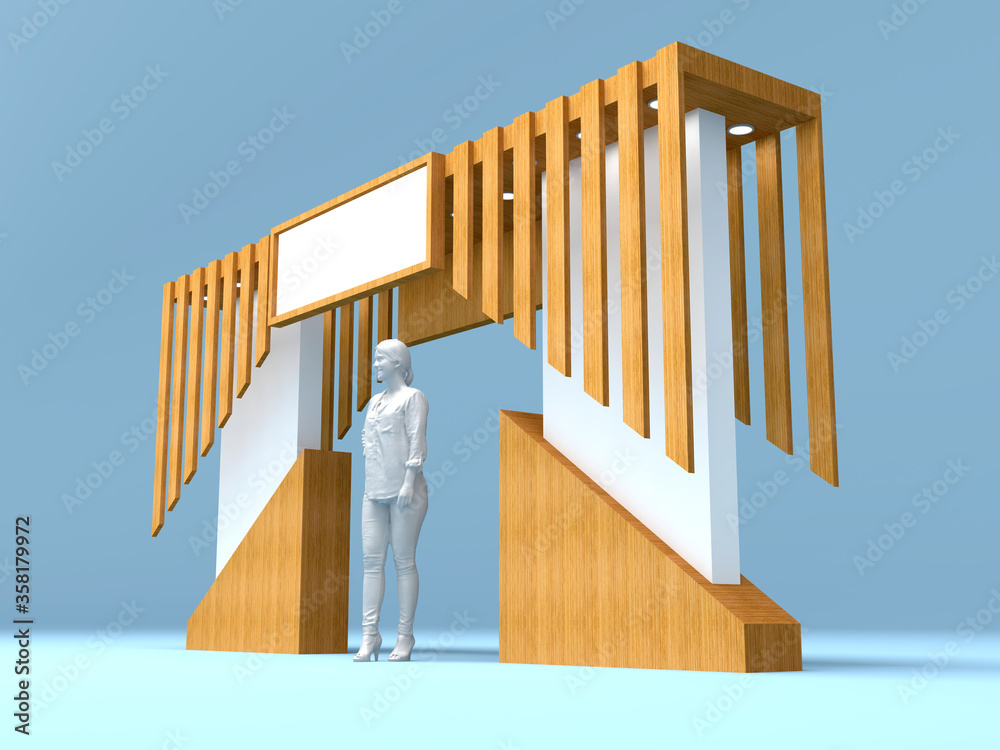 3d illustration gate entrance abstract decoration style wooden texture ...