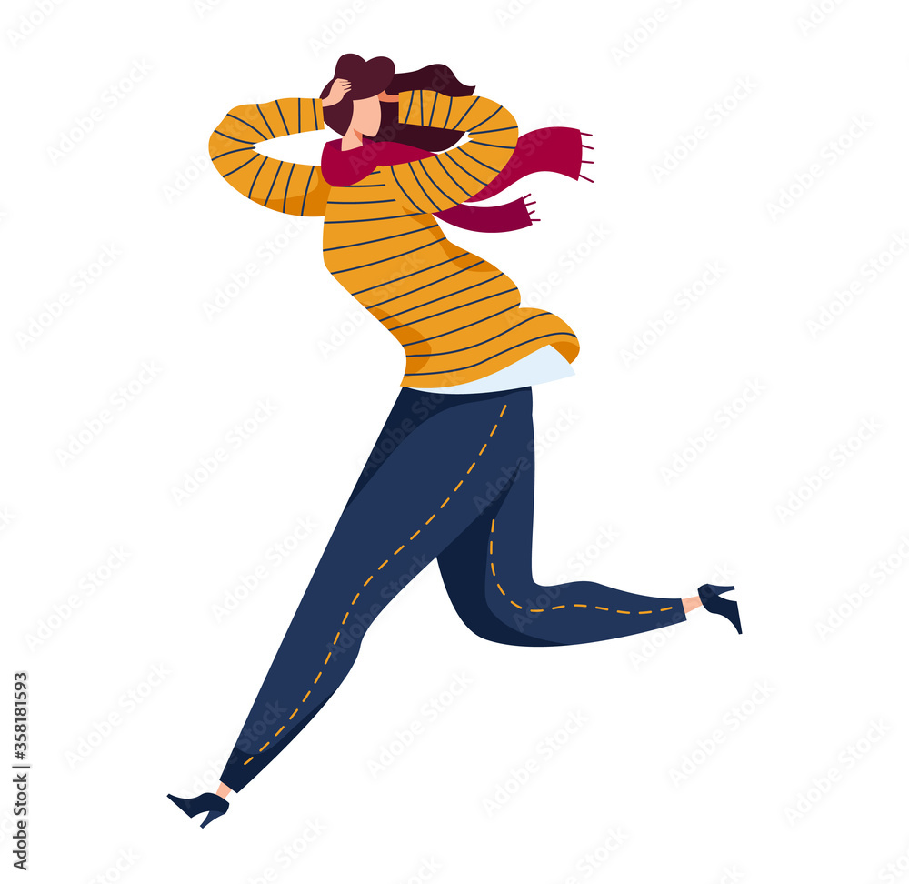Woman running from danger, physical harassment bullying, female ...