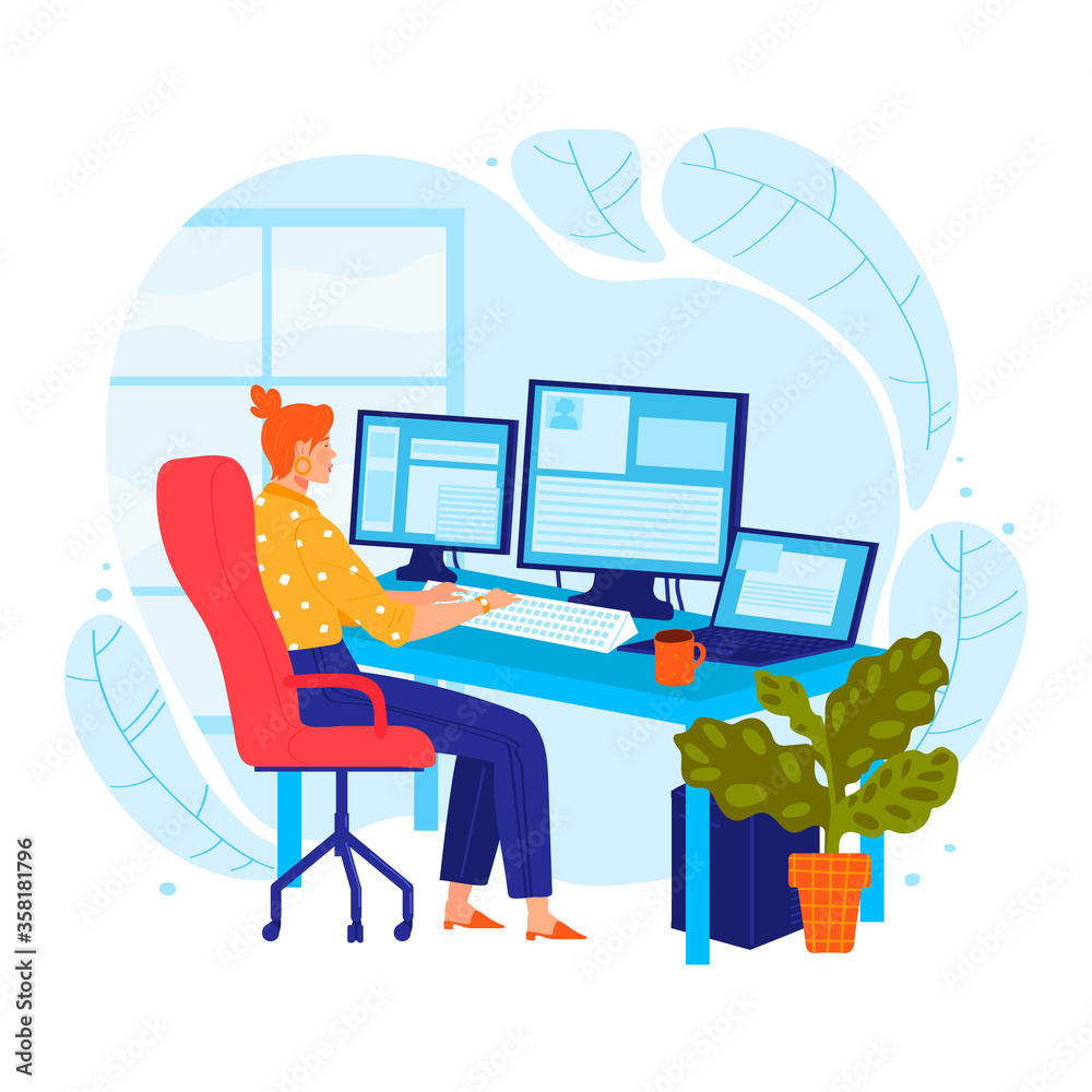 Freelancer programmer woman character work personal computer female ...