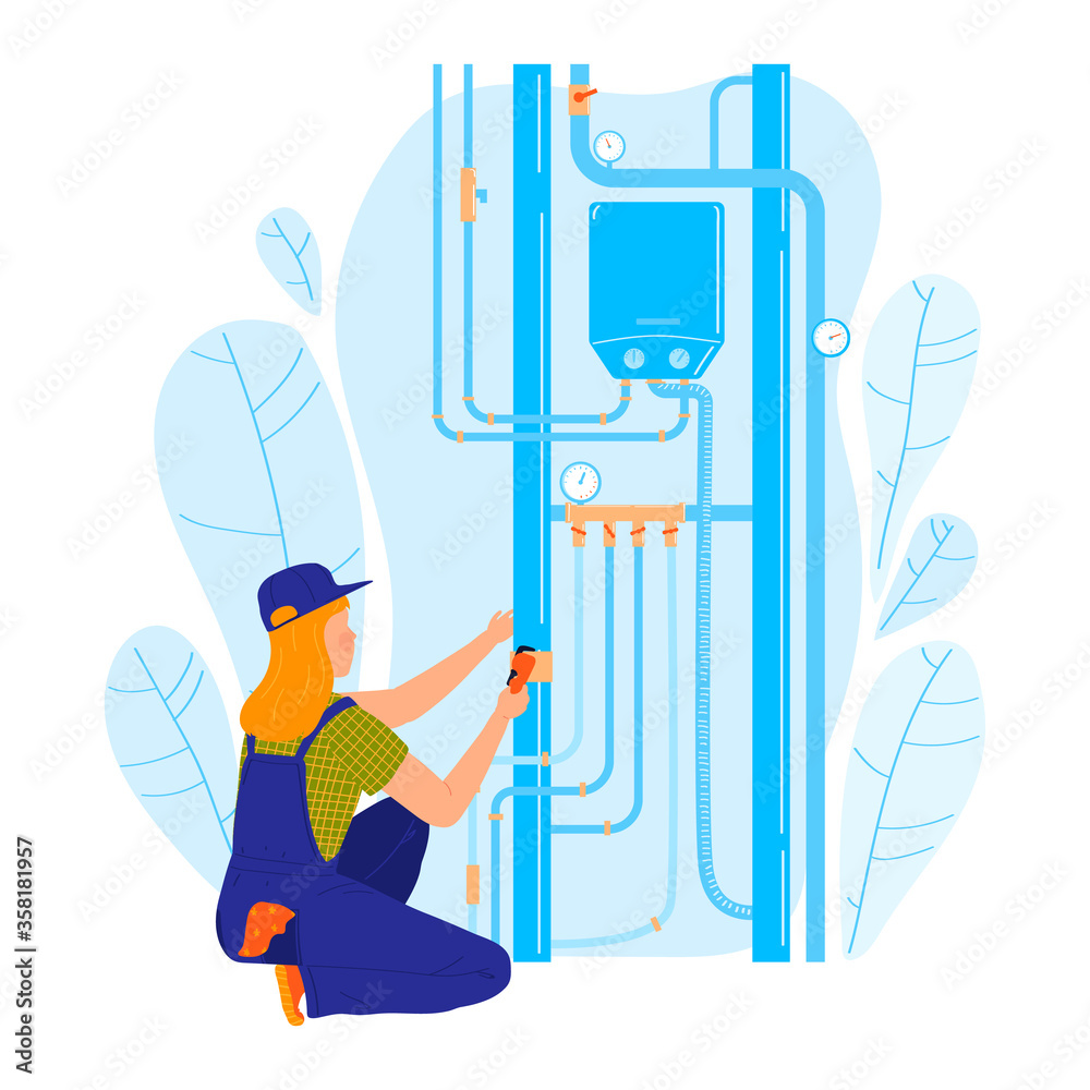 Electrical engineer industry woman character, female wiring worker ...