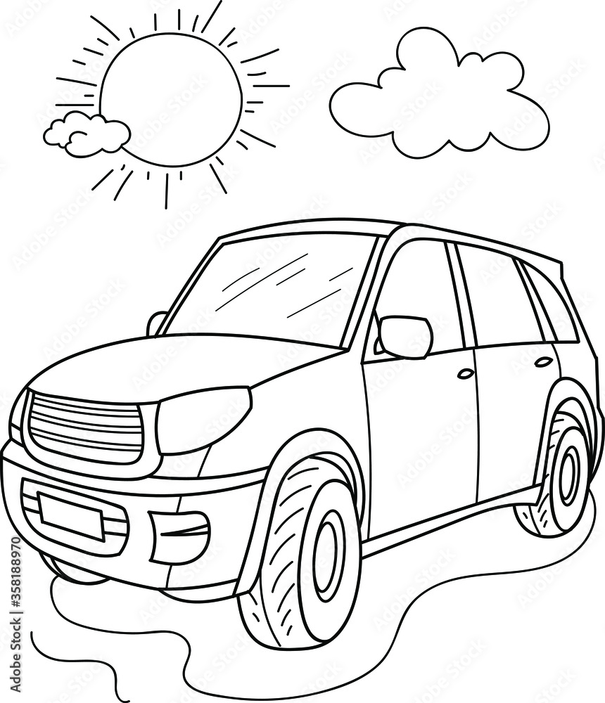 Coloring page outline of the cartoon big truck car. Colorful vector ...