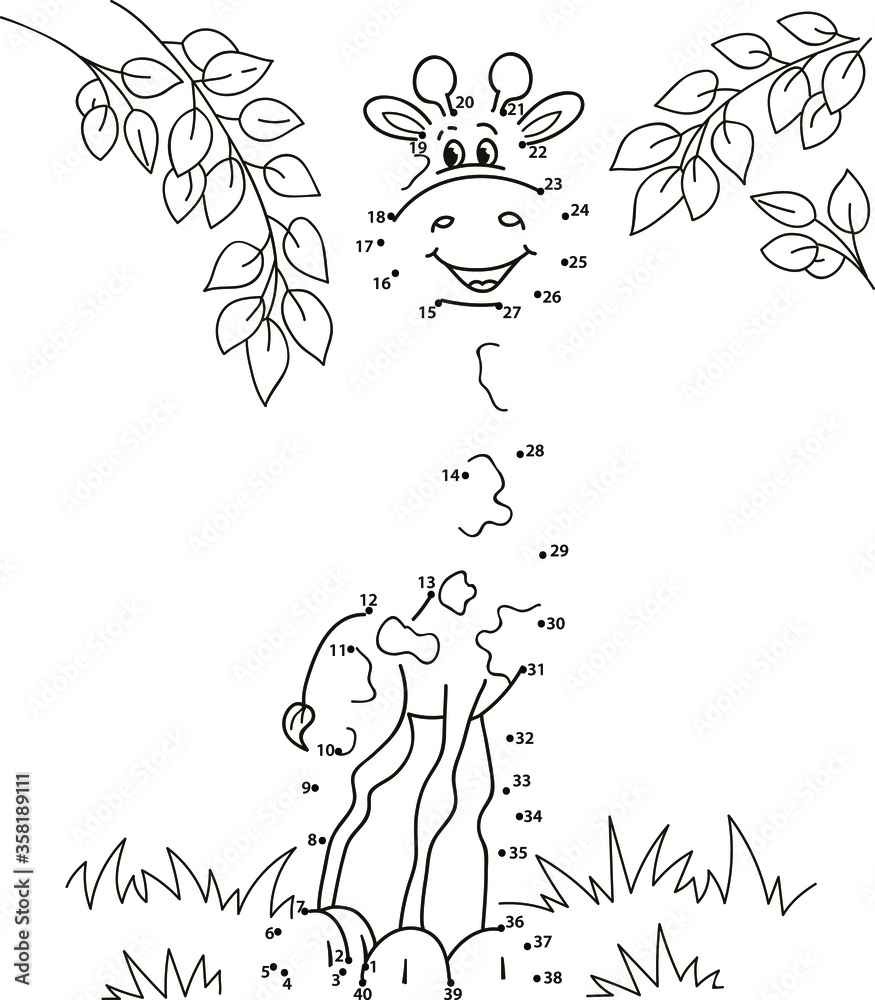 Connect the dots. Giraffe. Coloring page outline of the cartoon numbers ...