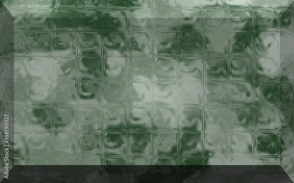 3D base on this abstract background with frosted glass block effect in green and white Stock ...