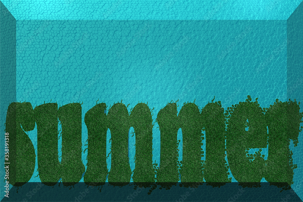 3D base for computer graphic with blue background and green text in the ...