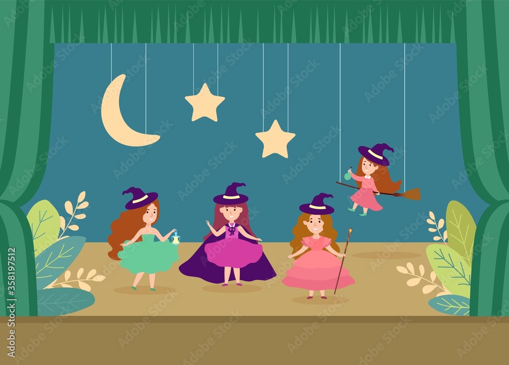 Young woman character school theatre performance flat vector ...