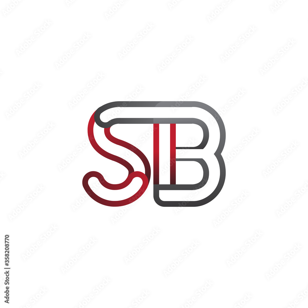 initial logo letter SB, linked outline red and grey colored, rounded ...