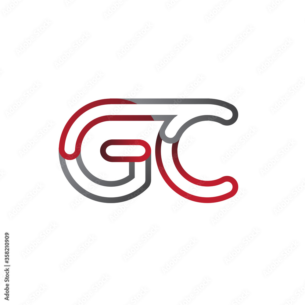 initial logo letter GC, linked outline red and grey colored, rounded ...