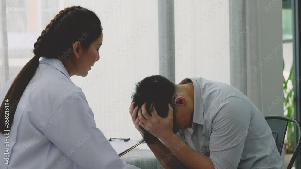 Woman doctor take care and consult to mental health patient with feel ...
