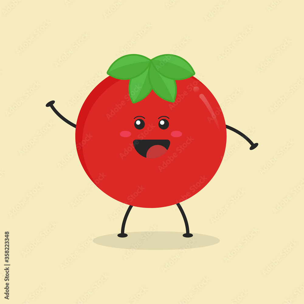 Cute Flat Cartoon Tomato Illustration. Vector illustration of cute ...