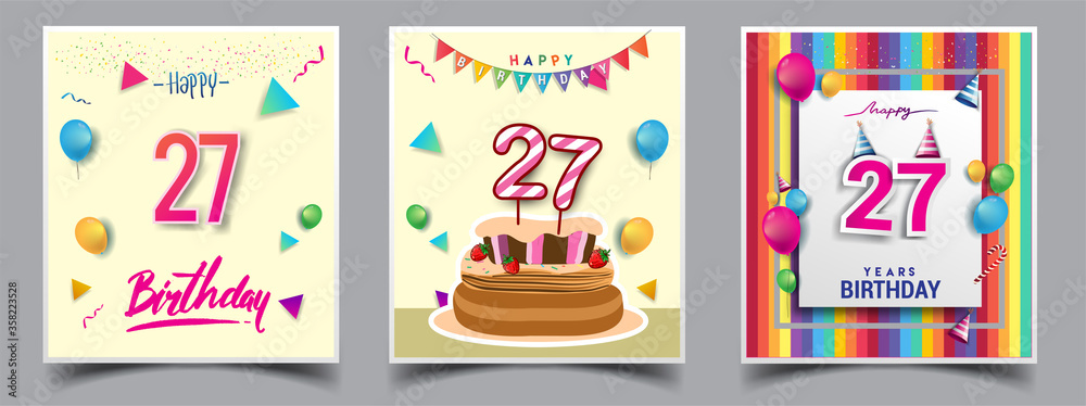 Vector Sets of 27th Years Birthday invitation, greeting card Design ...