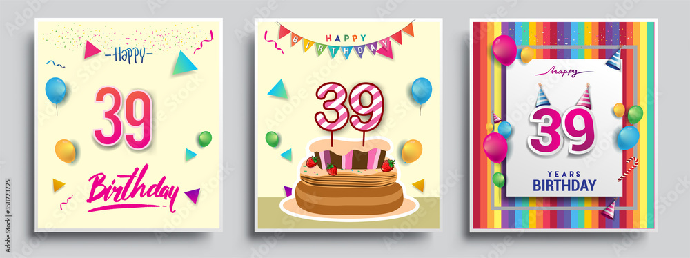 Vector Sets of 39th Years Birthday invitation, greeting card Design ...