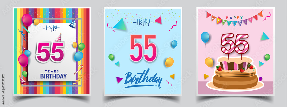 Vector Sets of 55th Years Birthday invitation, greeting card Design ...