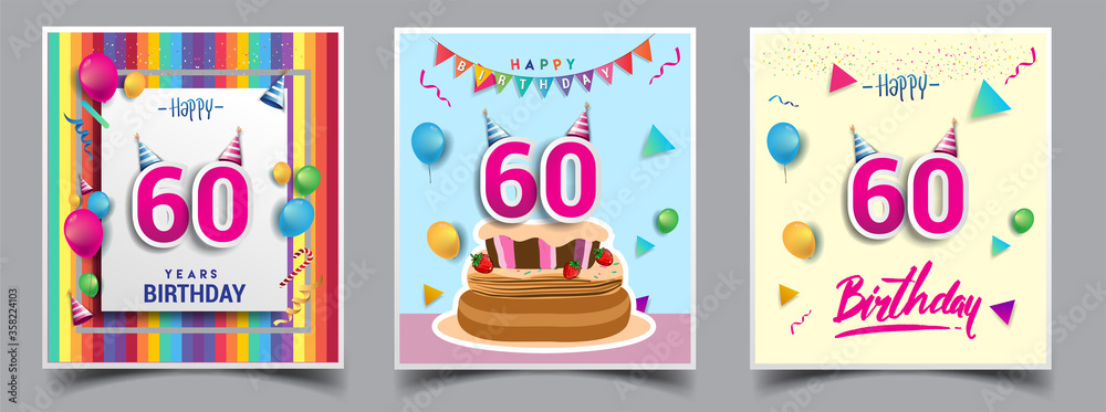 Vector Sets of 60th Years Birthday invitation, greeting card Design ...