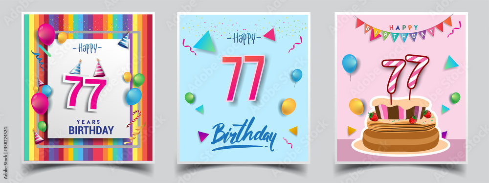 Vector Sets of 77th Years Birthday invitation, greeting card Design ...
