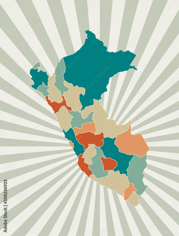Peru map. Poster with map of the country in retro color palette. Shape ...