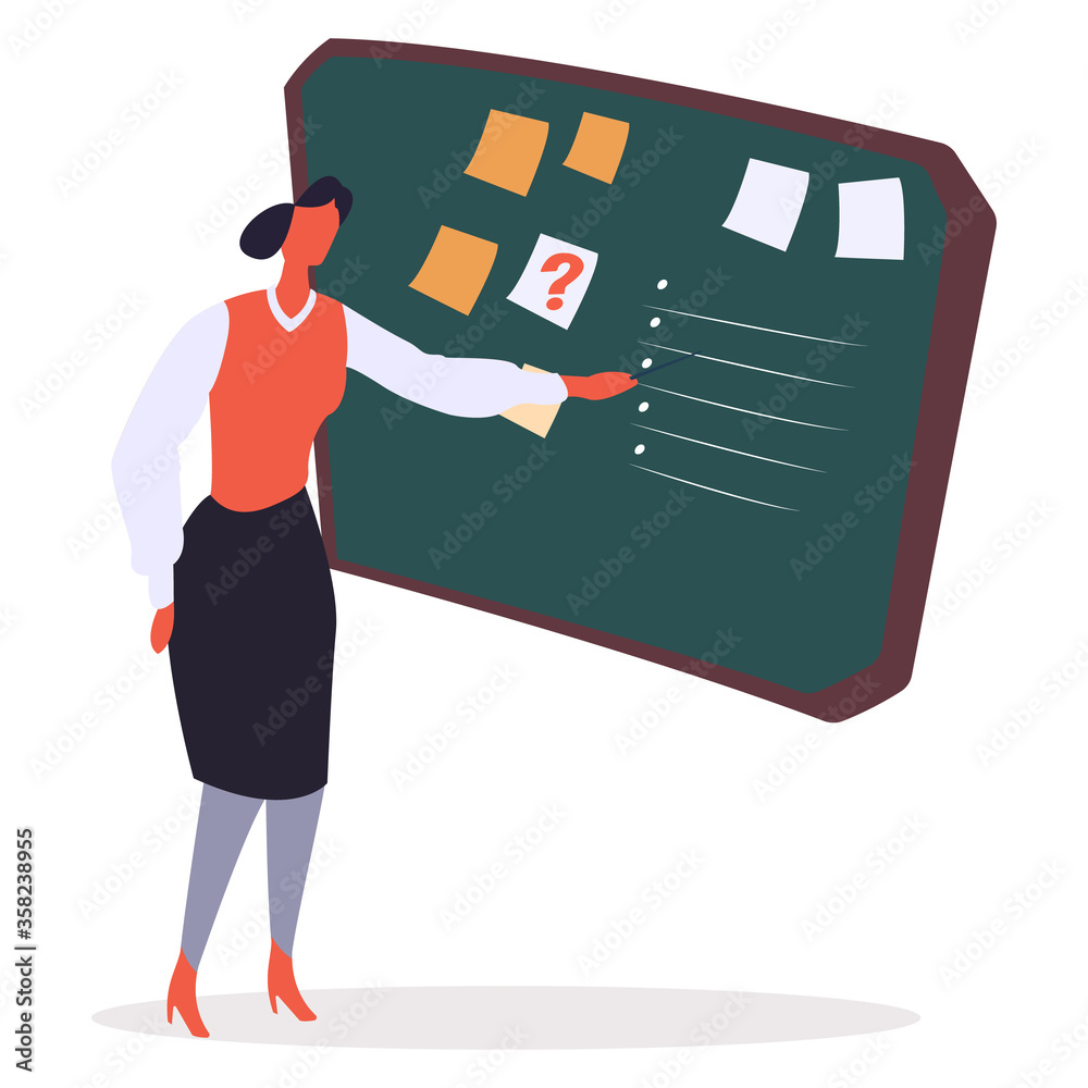 Businesswoman making appointments and giving tasks vector. Flat style ...