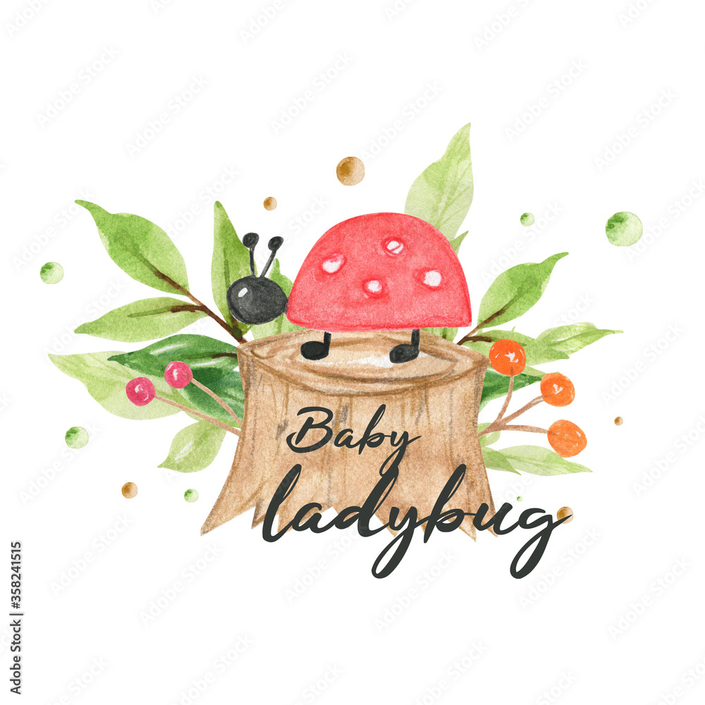 Cartoon Baby ladybug watercolor.Cute ladybug watercolor illustration ...