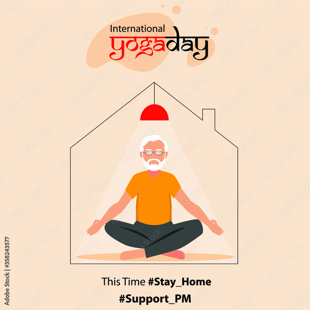 International Yoga Day vector illustration banner, Pm Modi Doing Yoga ...